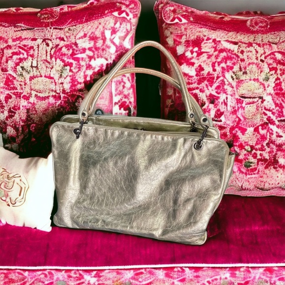 Plinio Visona | Bags | Plinio Visona Vintage Gold Metallic Large Leather Shoulder Bag Tote ...